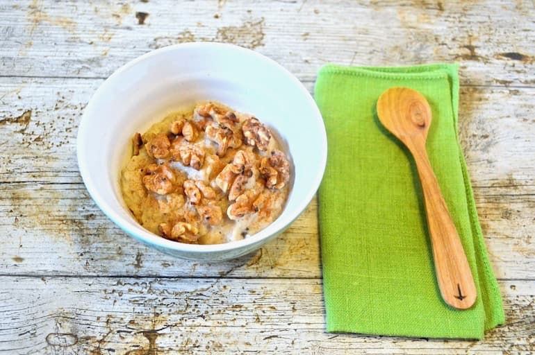 Prune Porridge Topped with Toasted Walnuts & Cinnamon | Tin and Thyme