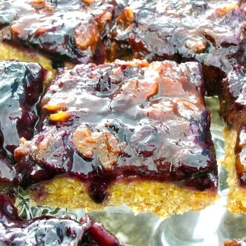 Blueberry Shortbread Bars with Almond Caramel | Tin and Thyme