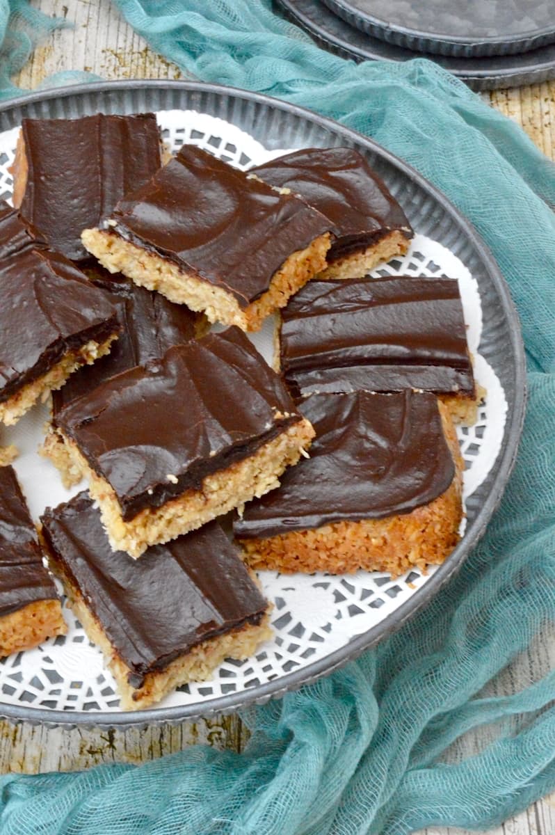Vegan Coconut Flapjacks With Chocolate Topping | Tin and Thyme