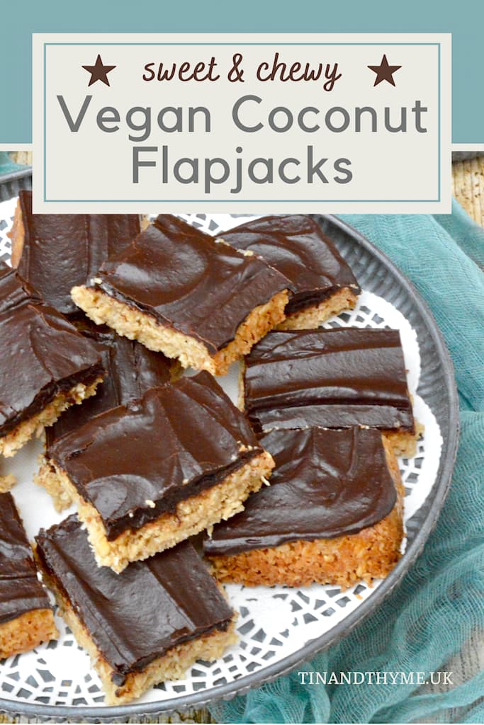 Vegan Coconut Flapjacks With Chocolate Topping | Tin and Thyme