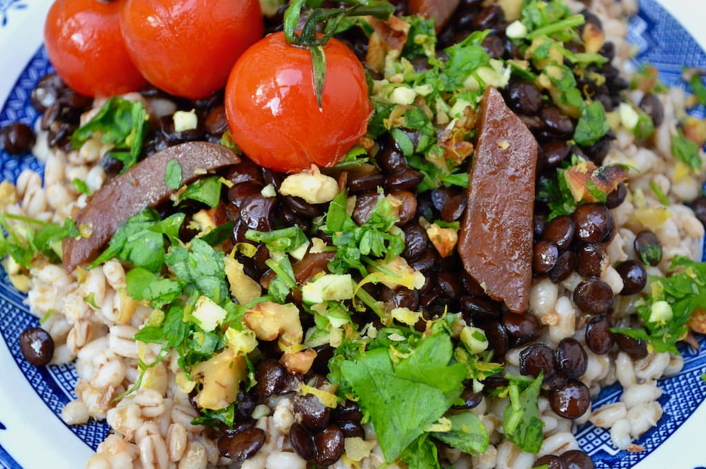 Barley Lentil Dinner with Walnut Gremolata | Tin and Thyme