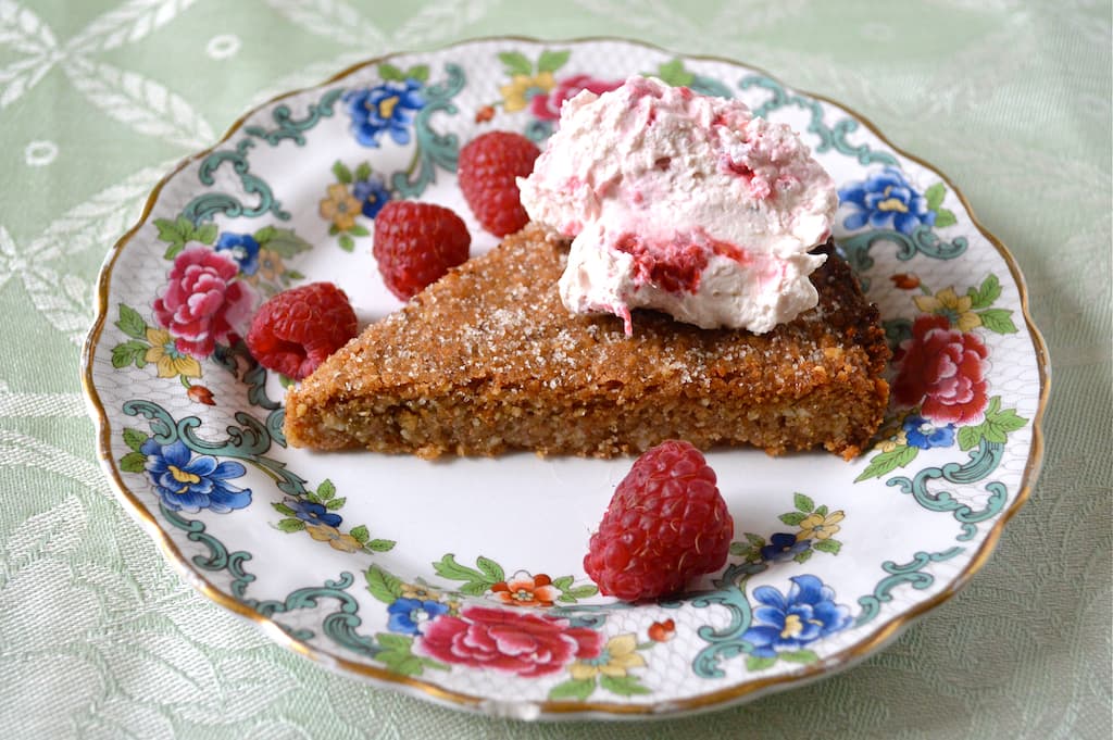 Almond Rye Shortbread with Whisky Raspberry Cream | Tin and Thyme