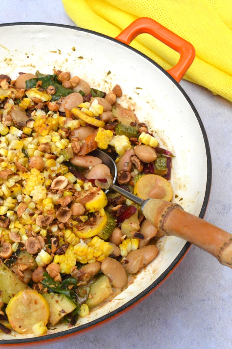 Beans, Courgettes And Sweetcorn With Roasted Hazelnuts | Tin and Thyme