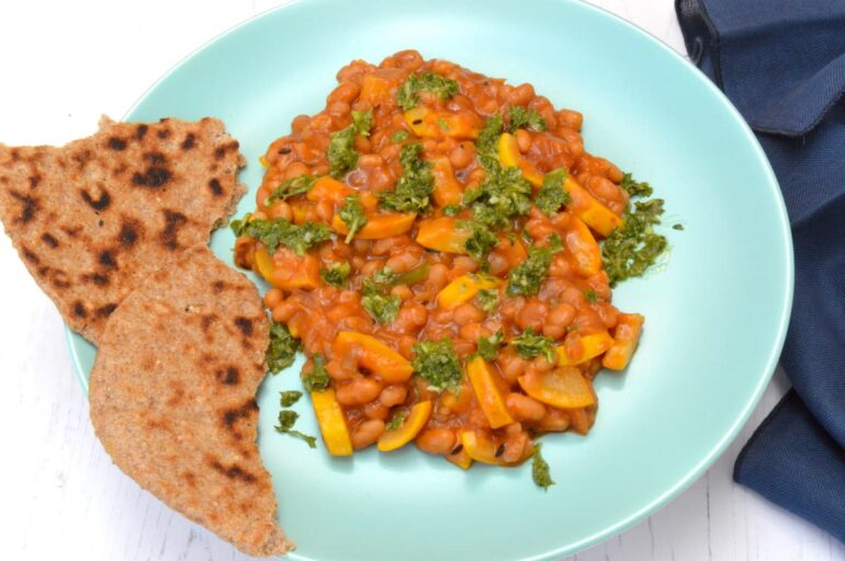 Courgettes With Baked Beans And Salsa Verde | Tin and Thyme