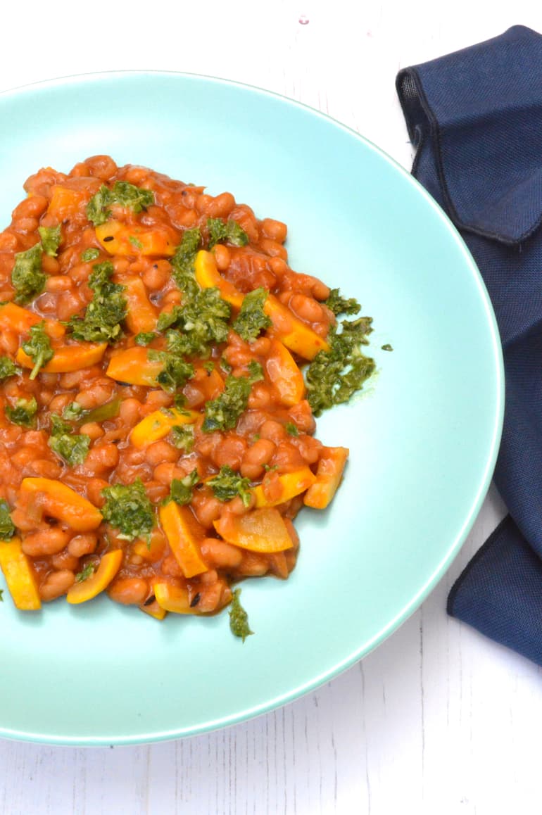 Courgettes With Baked Beans And Salsa Verde | Tin and Thyme